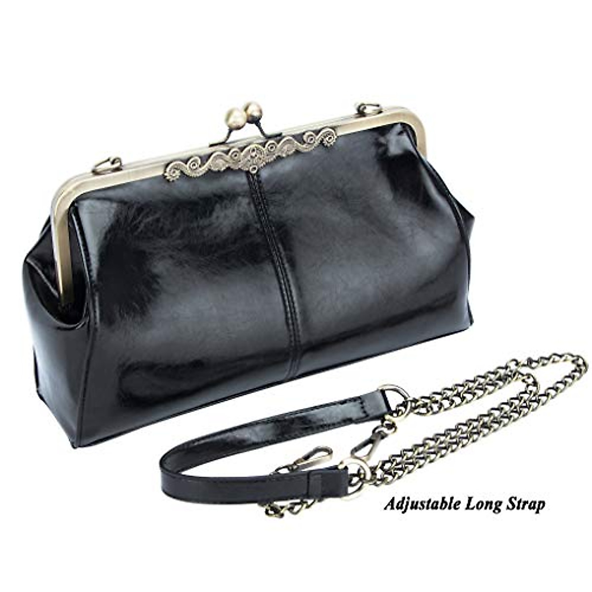 Micom New Small Retro Vintage Kiss Lock Imitation Leather Purse Handbag Totes Bag for Women,girls (Black1)