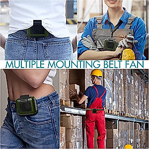 AddAcc Portable Waist Clip Fan, 6000mAh Rechargeable Battery Operated Fan, 3 Powerful Speed, Input & Output, Hand Free Necklace Fan Hanging Waist Fan for Outdoor Work, Farm, Hiking, Travel