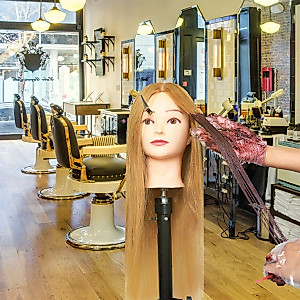 MEIBR Mannequin Head 100% Real Hair Styling Training Head 24-27inch Manikin Cosmetology Hairdressing Doll Head With Free Clamp Female+Braid Set (27#)