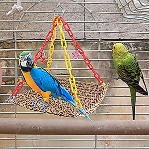 POPETPOP Straw Rope Parrot Swing Perch Birds Flying Trapeze Toy Parakeets Molar Toys Parrot Macaw Training Toys Parakeets Biting Plaything Hanging Toy