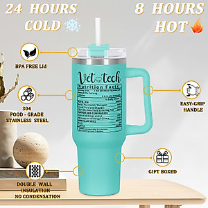 Muwnrol Vet Tech Gift Tumbler, Vet Tech Week Gift for Veterinarian, Veterinary Gift Vet Tech Nurtrition Fact 40 Oz Tumbler with Handle