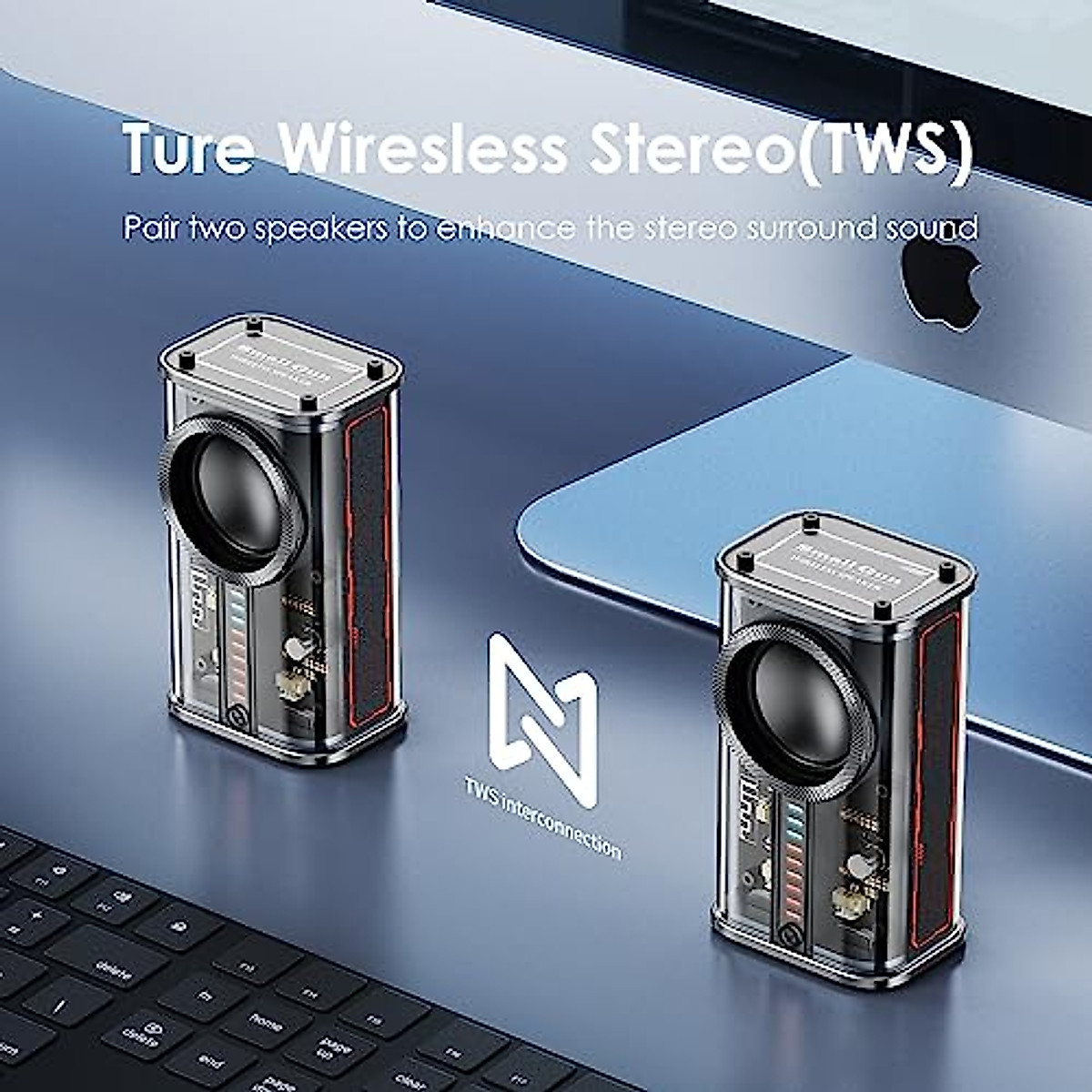 Portable Bluetooth Speaker with Lights, Transparent Wireless Mini Bluetooth Speaker with TWS, Perfect Small Speaker HD Sound and Bass for Office, Home, Shower, Room, Bike, Car (Black)