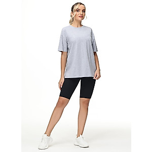 THE GYM PEOPLE Women's Casual Oversized T-Shirts Summer Crewneck Short Sleeve Workout Basic Tee Tops Heather Grey