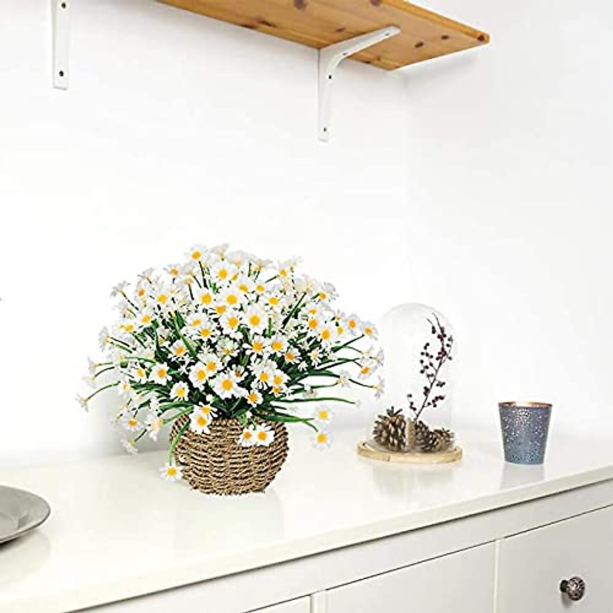 Artificial Flowers 6 Pack White Daisy Fake Flowers UV Resistant Greenery Shrubs Plants Indoor Outside Hanging Planter Home Office Garden Yard Window Box Wedding Decor