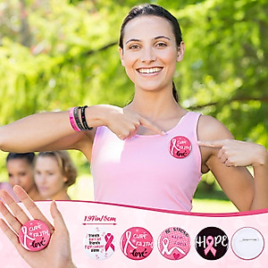 Tanlade 36 Pcs Breast Cancer Survivor Gifts for Women Girl Include Breast Cancer Awareness Makeup Bags Novelty Pink Ribbon Buttons Badge Hope Faith Strength Courage Inspiring Wristband for Party Favor