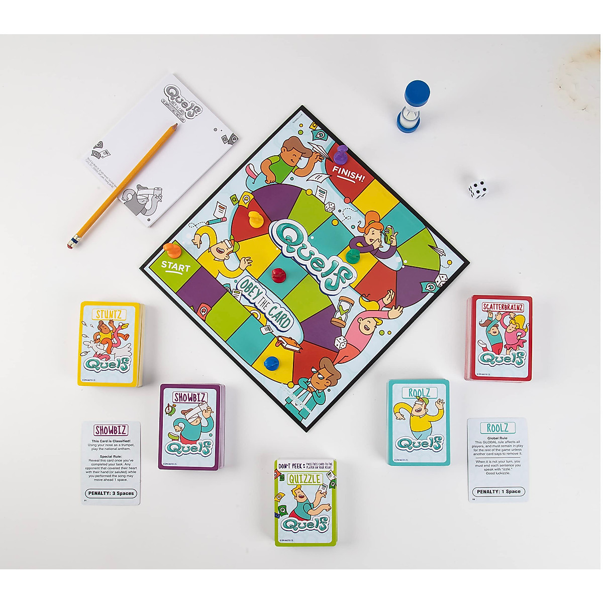 Spin Master Quelf Board Game: Party Game for Teens and Adults -Obey The Cards to Win Family Game Night - 300 Outrageous Action Cards Combines Quiz Questions, Stunts, Acting, and Hilarious Rules