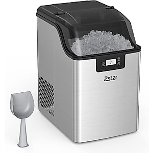 Zstar Nugget Ice Maker, Stainless Steel Countertop Ice Machine with 44Lbs/24H Output, Crunchy Sonic Ice Maker Machine, Self-Cleaning Portable Ice Maker with Freestanding Ice Scoop for Home,Office,Bar