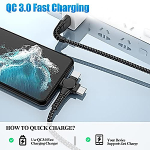incofan 3 in 1 Multi Fast Charging Cable (2Pack 4FT) Nylon Braided Multiple Connectors Universal USB Data Charger Cord for iPhone, iPad, Samsung, Kindle More