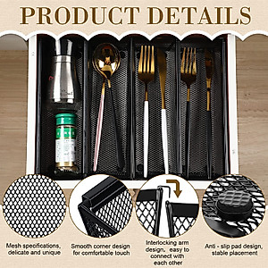 8 Pcs Silverware Drawer Organizer Metal Mesh Utensil Cutlery Tray for Kitchen Tray with Interlocking Arm Narrow Holder Flatware Spoon Knife Fork Pen 12 x 3 x 2 Inch Black