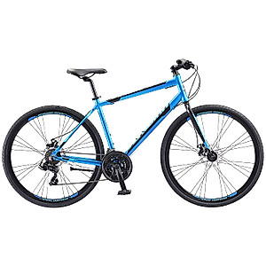 Schwinn Volare 1200 Flat Bar Hybrid Sports Road Bike, Men and Women, 21-Speed, 700c Wheels, 19-Inch Aluminum Frame, Disc Brakes, Matte Blue