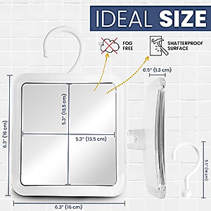 MIRRORVANA Hangable Fogless Shower Mirror for Shaving with 360° Swivel Hook for Hanging - Anti Fog Shatterproof 6.3" x 6.3" Surface