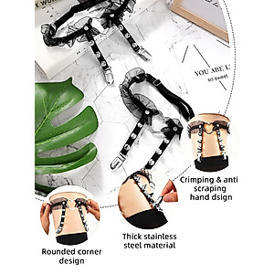 Geyoga 2 Pieces Adjustable Heart Shaped Leg Garters Women Sexy Lace Heart Harness Garter Belts Elastic Punk Rivet Thigh Ring Garters with Non-Slip Clips for Women Black