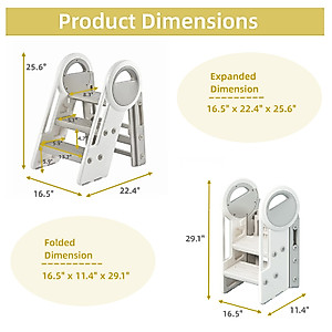 Nisorpa Toddler Step Stool, Kid’s 3 Step Ladder Foldable Toddler Helper Stool with Non-Slip Rubber Pads for Bathroom Sink Kitchen Counter Kids Toilet Potty Training (3 & 2 Step Adjustment)
