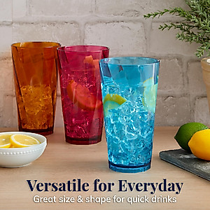 US Acrylic Optix 20 ounce Plastic Water Tumblers in Jewel Tone Colors | Set of 8 Drinking Cups | Reusable, BPA-free, Made in the USA, Top-rack Dishwasher Safe