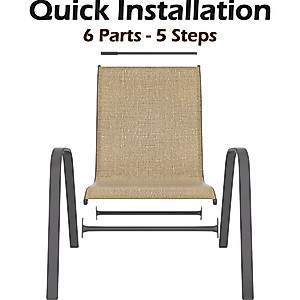 Betterhood Patio Chairs Set of 4, Stackable Outdoor Dining Chairs Set with Breathable Seat Fabric, All-Weather Powder-Coated Metal Frame for Deck, Pool Side and Backyard, 350LBS Capacity (Khaki)