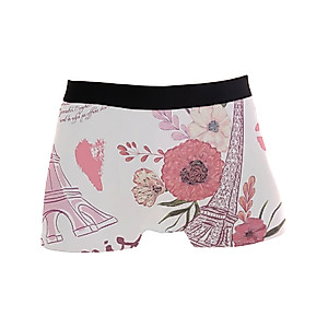 ALAZA Paris Eiffel Tower Kissing Heart Mens Boxer Briefs Stretchy Men's Underwear Briefs Casual Breathable Stretch Boxer S-XL Multicolor