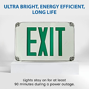 Ciata Green LED Emergency Exit Sign for Fire Escapes, Doors, and Hallways, Indoor and Outdoor Safety, Waterproof Wet Rated, Battery Backup, Universal Wall or Ceiling Mount