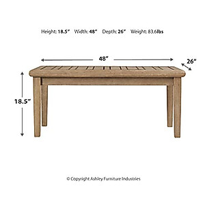 Signature Design by Ashley Gerianne Outdoor Rectangular Eucalyptus Wood Slat Top Coffee Table, Beige