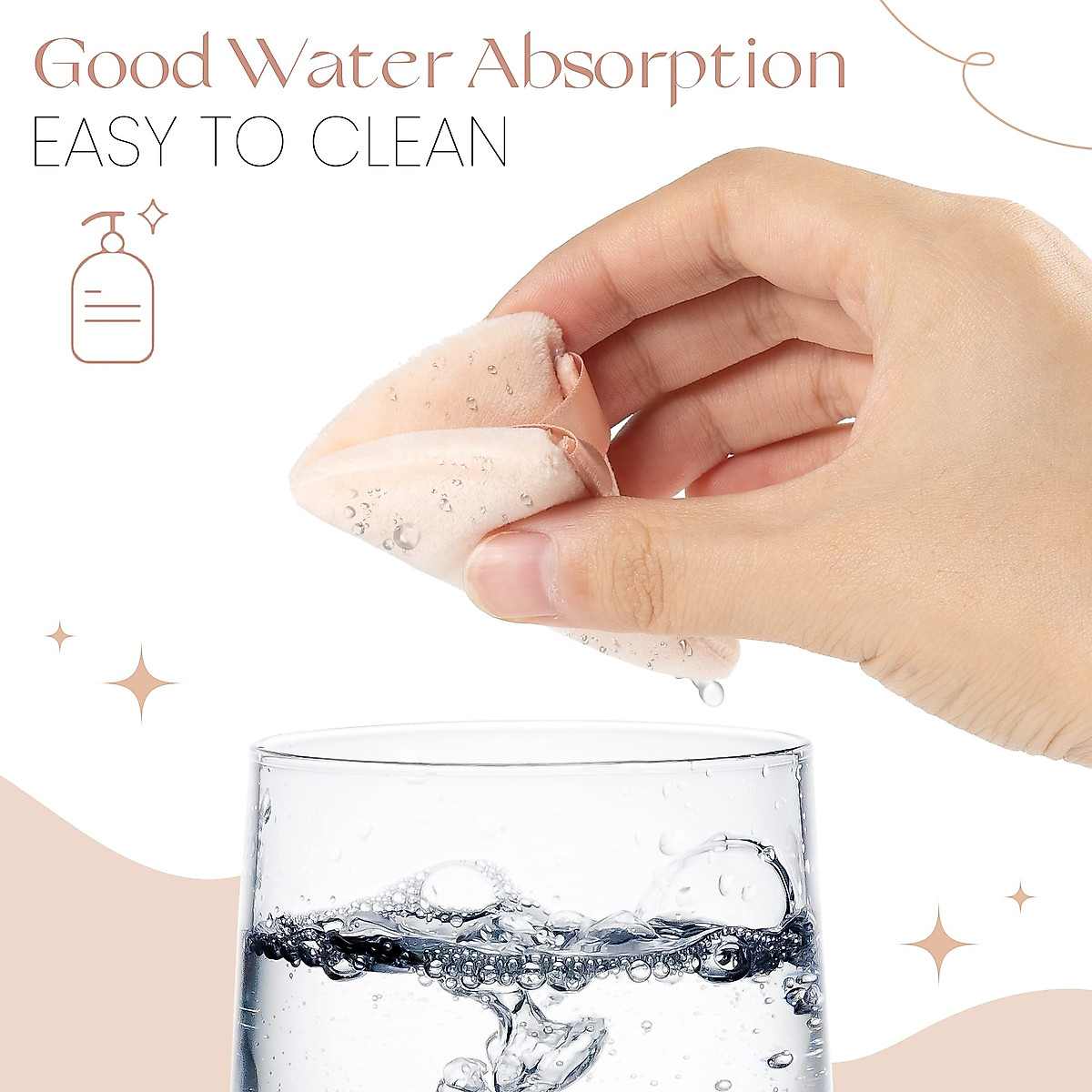 MOTZU 6 Pieces Powder Puff for Face , Cotton Velour Triangle Makeup Puff for Setting, Contouring, Under Eyes, and Corners, 2.76-inch Normal Size, with Strap, Beauty Tool