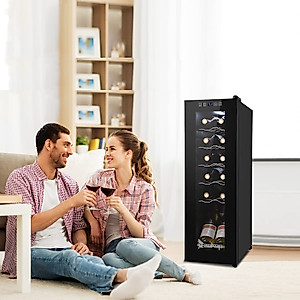 12 Bottle Wine Cooler Refrigerator, Freestanding Compressor Wine Chiller, Beverage Wine Fridge with Digital Temperature Control & Double-layer Glass Door for Red White Wine, Champagne, Beer