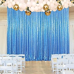 8FTx8FT Baby Blue Glitter Backdrop Curtain Sequin Curtains 96 inches Long Sequin Fabric Photo Booth Backdrop Sequin Curtains for Backdrop Decoration