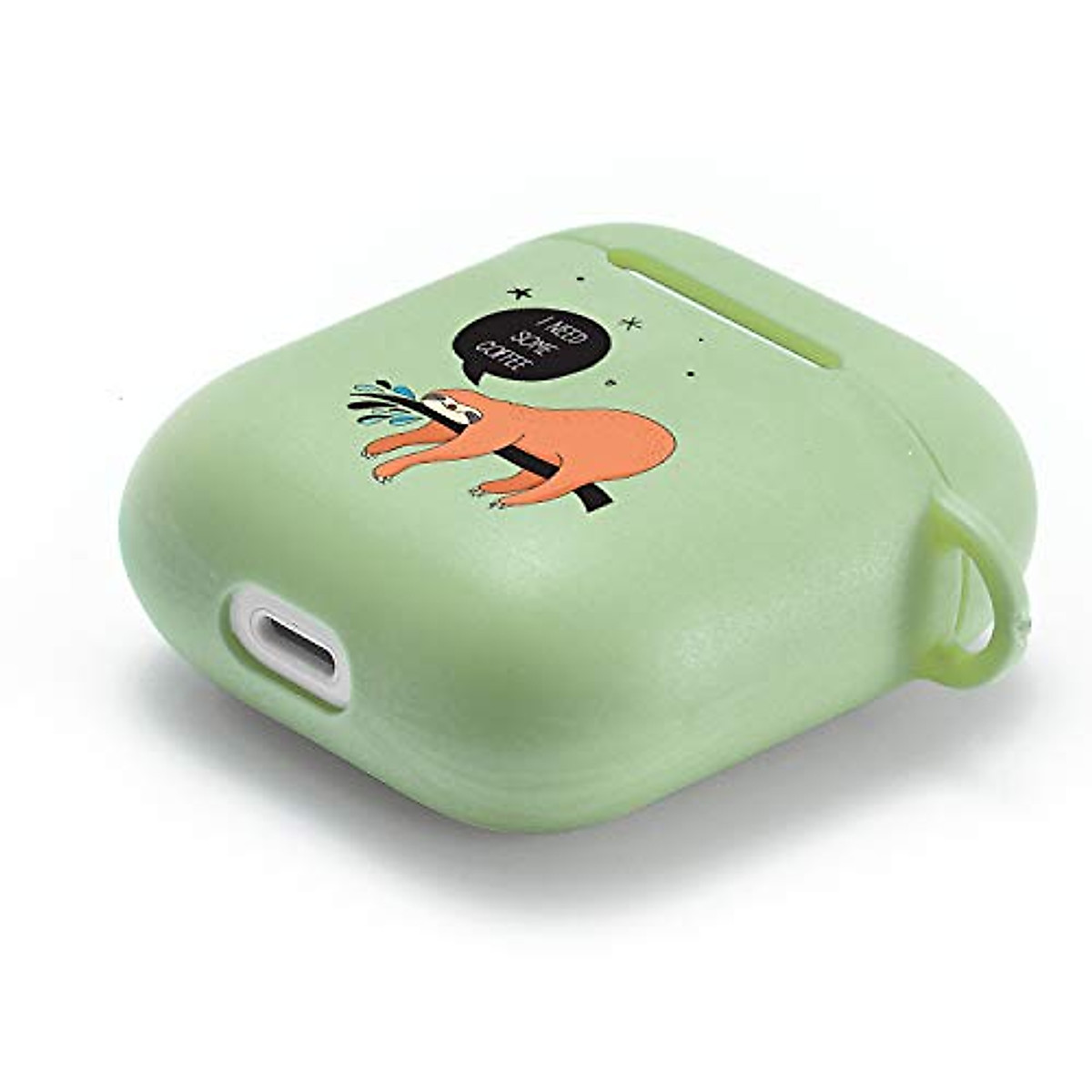 Green Case Cover for AirPod 1&2 w/Keychain Carabiner+Storage Bag,Cute Sloth Airpod Case Wireless Earphone Case Smooth Anti-dust Flexible Silicone Protective Cover Soft Skin Avocado Green Case
