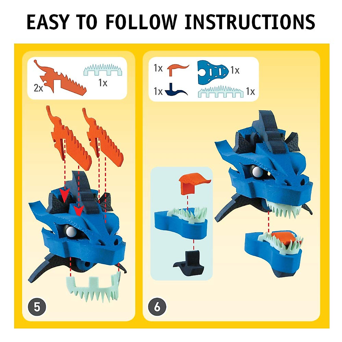 Bloco Toys Treasure Keeper Dragon | STEM Toy | DIY Building Construction Set (240 Pieces), Grey, Blue, Orange