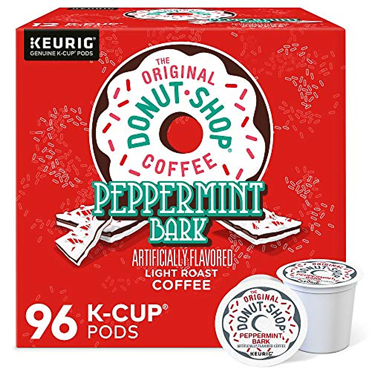 The Original Donut Shop Peppermint Bark Keurig Single-Serve K-Cup Pods, Light Roast Coffee, 96 Count (4 Packs of 24)