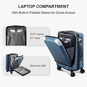 LEVEL8 Grace Carry On Luggage, 20 Inch Hardside Suitcase, Abs+Pc Harshell Spinner Luggage with Tsa Lock, Spinner Wheels, Blue, 20-Inch Carry-On