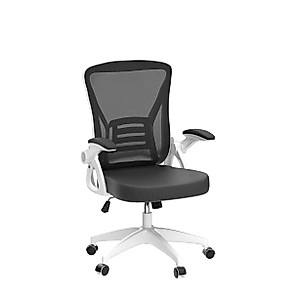 naspaluro Ergonomic Office Chair, Mid-Back Computer Chair with Adjustable Height, Flip-Up Arms and Lumbar Support, Breathable Bright White Mesh Desk Chair for Home Study Working