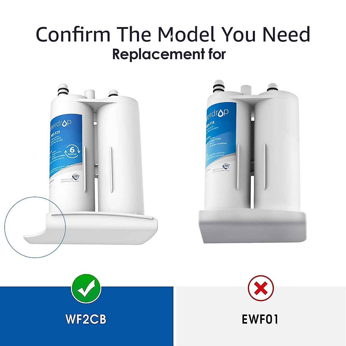 Waterdrop Replacement for Frigidaire® & Electrolux® WF2CB®, PureSource2®, NGFC 2000, FC100, Kenmore® 9916, EWF2CBPA®, 1004-42-FA Refrigerator Water Filter