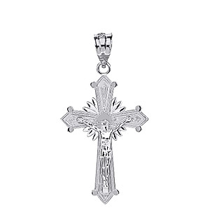 Religious Jewelry .925 Sterling Silver Natal Starburst Crucifix Jesus Christ on the Holy Cross Pendant Charm