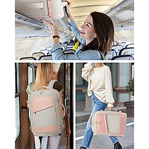 LOVEVOOK Travel Backpack for Women, 40L Carry on Backpack Fits 17 Inch Laptop, Airlines Approved Personal Item Bag, Waterproof Weekender College Business Bags with 3 Packing Cubes, Grey-Pink