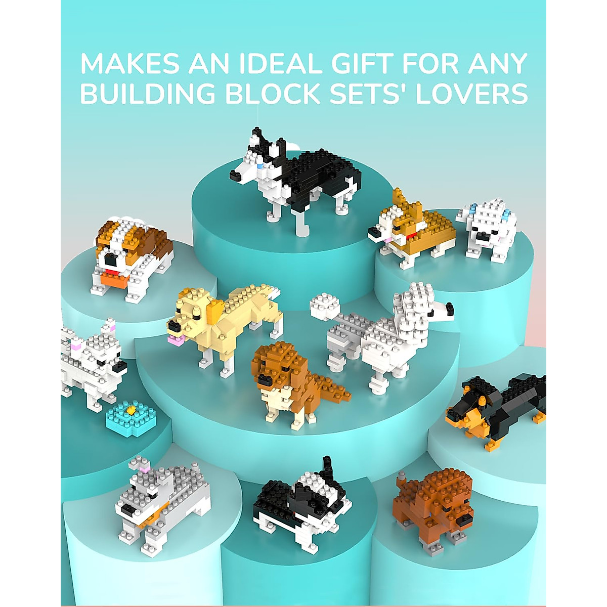 Kimiangel Party Favors for Kids, 12 Pack Mini Dog Building Blocks Sets for Goodie Bags, Prizes, Birthday, Christmas, Kids Stocking Stuffers 8-12 Prize Box Toys for Kids Classroom