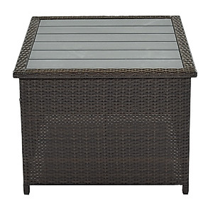 BIADNBZ 9 Piece Patio Furniture Sets PE Rattan Outdoor Conversation Sectional Sofa Couch with Coffee Table&Ottomans for Garden Yard Poolside, Beige Cushions+Brown Wicker