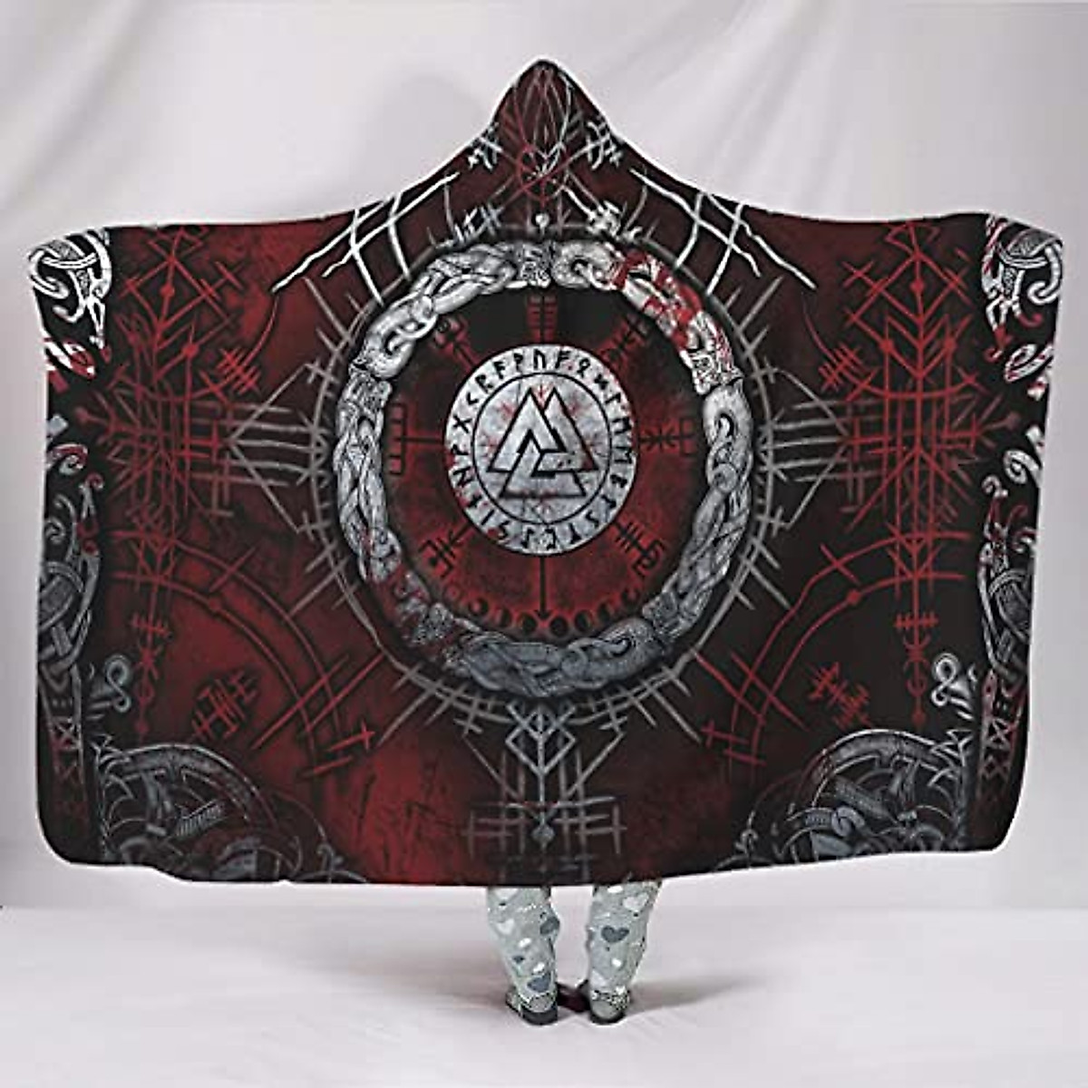 Khcbts Hooded Blanket Viking Fleece Throw Blanket with Hood Wearable Hooded Throw Blanket for Watch TV White 60x80 inch