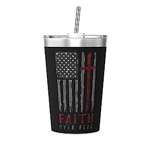 12oz Tumbler Christian Faith Over Stainless Steel Cup With Straw And Lid Spill Proof Bulk Double Wall Vacuum Reusable Water Tumblers For Cold Hot Drink