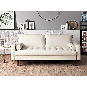 US Pride Furniture NS5454-S Caladeron Mid-Century Modern Sofa in Faux Leather, PVC White