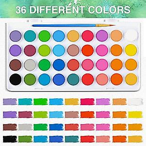 AROIC 65 Pieces Watercolor Paint Set，36 Colors Watercolor，10 Brushes，3 Refillable Water Brush Pens，16 Page Pad（8.5 * 5.5in），Profesional Watercolor Kit for Kids, Adults, Beginners
