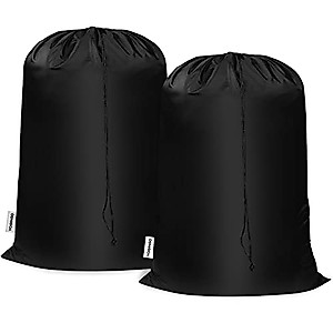 2 Pack Laundry Bags Extra Large Heavy Duty, YOGINGO 28 '' × 45'' Drawstring Nylon Laundry Bag, Durable and Tear Resistant Fabric, Large Capacity, Ideal for Camp, Travel, Laundromat or College Dorm（Black）
