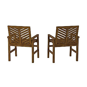 Walker Edison 2 Piece Outdoor Patio Chevron Wood Chair Set All Weather Backyard Conversation Garden Poolside Balcony, Set of 2, Dark Brown