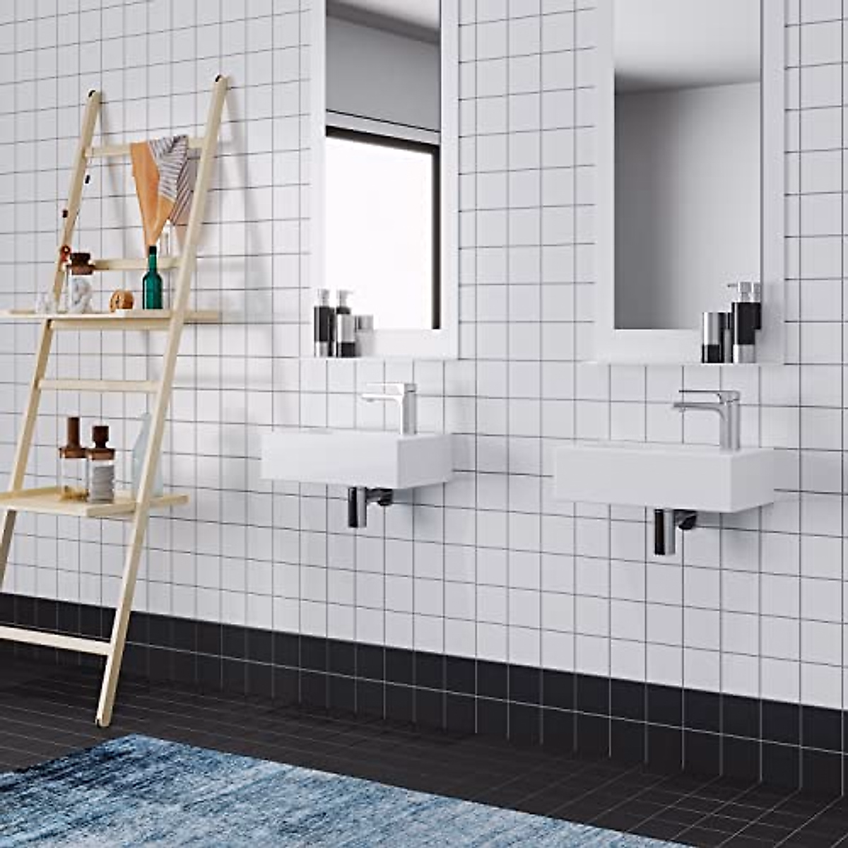 AMASHEN 18" Wall Mount Bathroom Sink, Floating Vanity Unit Sink, Small Rectangular Ceramic Cloakroom Wash Basin, White, Right Hand