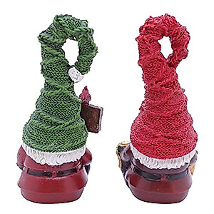 Etistta Christmas Garden Gnomes Outdoor Decor, 7 inch Polyresin Gnome Figurines Statue Sculptures, Winter Tabletop Home Patio Yard Lawn Christmas Gnomes Garden Decorations, Set of 2 (Green, Red)