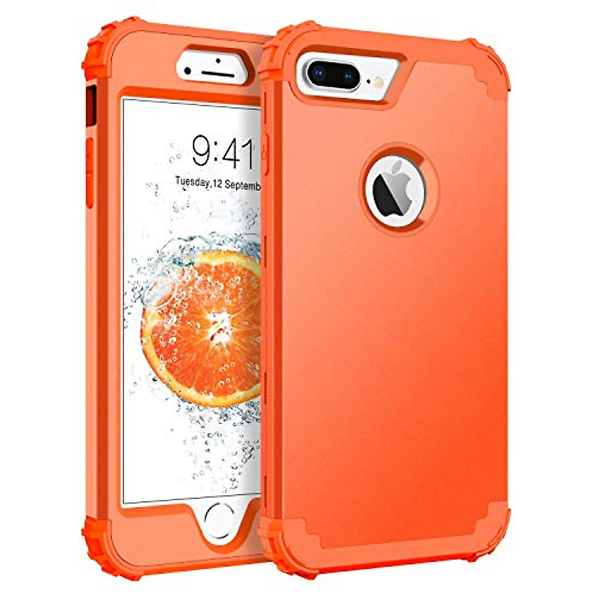 BENTOBEN Case for iPhone 8 Plus, iPhone 7 Plus Case, 3 in 1 Hybrid Hard Plastic Soft Rubber Heavy Duty Rugged Bumper Shockproof Full-Body Protective Phone Cover for iPhone 8 Plus/7 Plus, Coral Orange