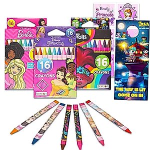 Bulk Crayons for Girls Ages 4-8 Set - Bundle with 48 Crayons for Toddlers Featuring Barbie, Trolls, and Disney Princesses for Party Favors, Restaurants, Goodie Bags, More | Princess Crayons for Girls