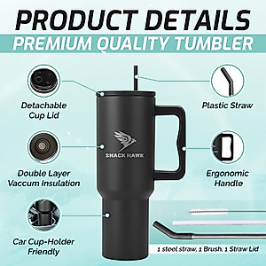 Snack hawk 40oz Insulated Stainless Steel Travel Coffee Tumbler with Handle and Straw | 100% Leak-Proof Mug | Car Cupholder Friendly | Perfect Water Cup Gift for Everyone
