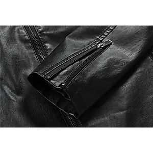 Maiyifu-GJ Men Faux Leather Motorcycle Jacket Vintage Notched Lapel Pu Biker Coat Lightweight Asymmetric Zipper Slim Outwear (Black,Medium)