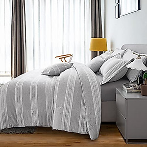 BedsPick King Comforter Set, 96 x 102 Inches King Comforter Set Lightweight All Season Soft Down Alternative Reversible Cationic Dyeing Striped King Comforter Bedding Set With 2 King Size Pillow Shams