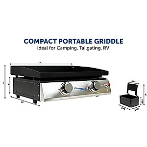 Flame King YSNFM-HT-120DB Double Burner Flat Top Outdoor BBQ Grill, Portable Propane Gas Griddle for Camping and Tailgating, 22 inches, Black