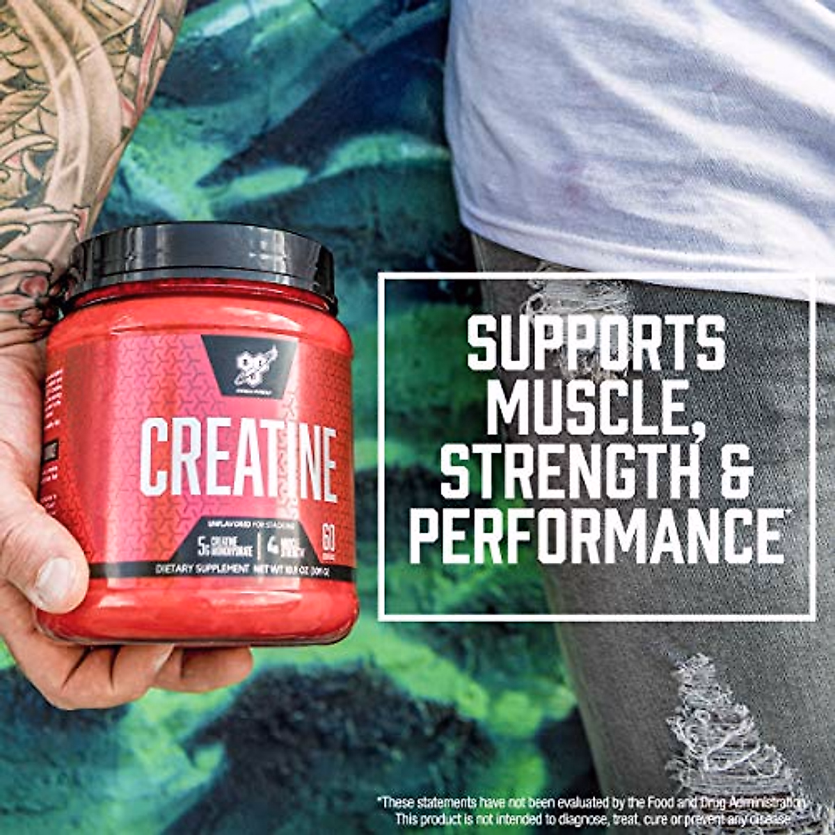 BSN Micronized Creatine Monohydrate Powder, Unflavored, 2 Months Supply-60 Servings